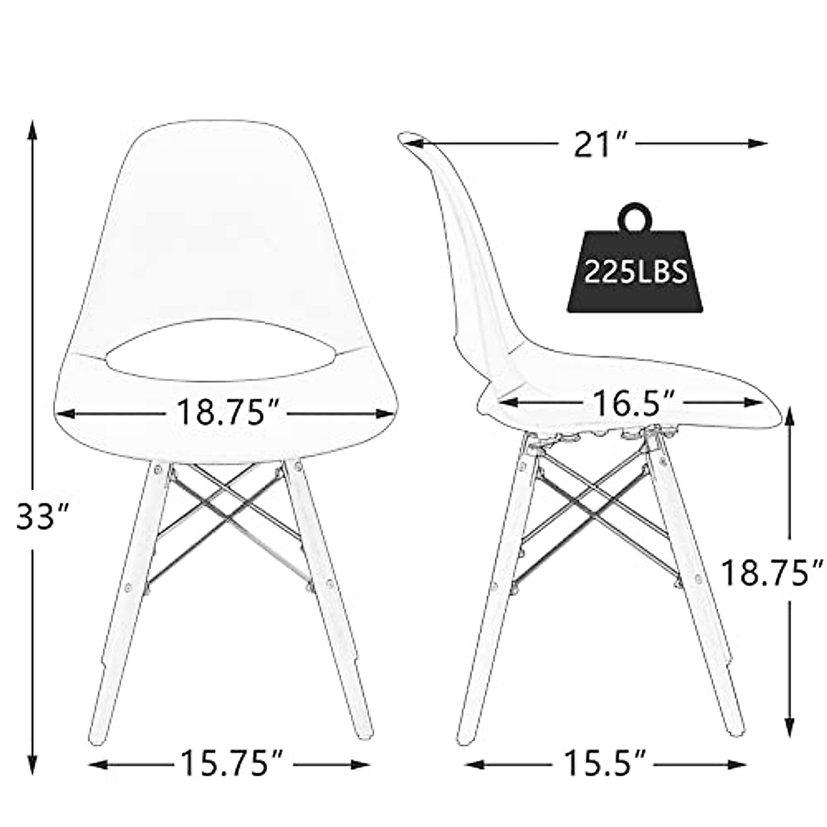 LOVSPATIO Mid Century Modern Hollow Back Dining Chiar,DSW Shell Plastic Lounge Chairs for Kitchen,Living Room,Bedroom,Set of 4 (White)