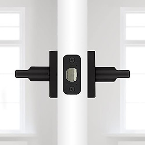 Kwikset Halifax, Door Handle Lever Privacy Door Lock for Bedroom and Bathroom with Microban, Square Rose in Matte Black