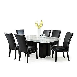 BOWERY HILL Marble Top Rectanglular 7 Piece Dining Set in Black