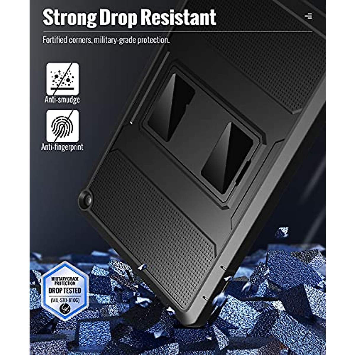 MoKo Case Fits All-New Kindle Fire HD 10 & 10 Plus Tablet (11th Generation, 2021 Release) 10.1", Full Body Rugged Hands-Free Viewing Stand Back Cover with Screen Protector, Black