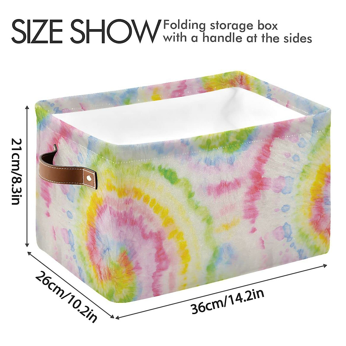 Kigai Rainbow Tie Dye Storage Baskets Rectangle Foldable Canvas Fabric Organizer Storage Boxes with Handles for Home Office Decorative Closet Shelves Clothes Storage