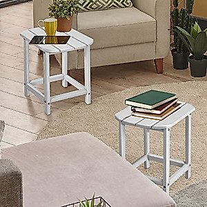 Giantex Side Table Outdoor Small Patio Table 18” Adirondack Table, Weather Resistant, Outside Square Tea Table for Patio, Backyard, Poolside, Garden, Balcony Outdoor Beside End Tables (1, White)