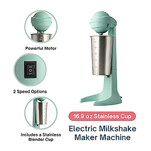 Milkshake Maker Machine – Electric Milkshake blender & Milk Frother – Restaurant Quality Smoothie Maker – Easy Clean Milkshake Mixer - 2 Speed Drink Blender with 16.9 oz. Stainless Steel Blender Cup