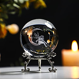 60mm(2.3inch) Moon & Fairy Crystal Ball Paperweight 3D Laser Engraved Quartz Glass Ball Sphere Table Decor Crafts
