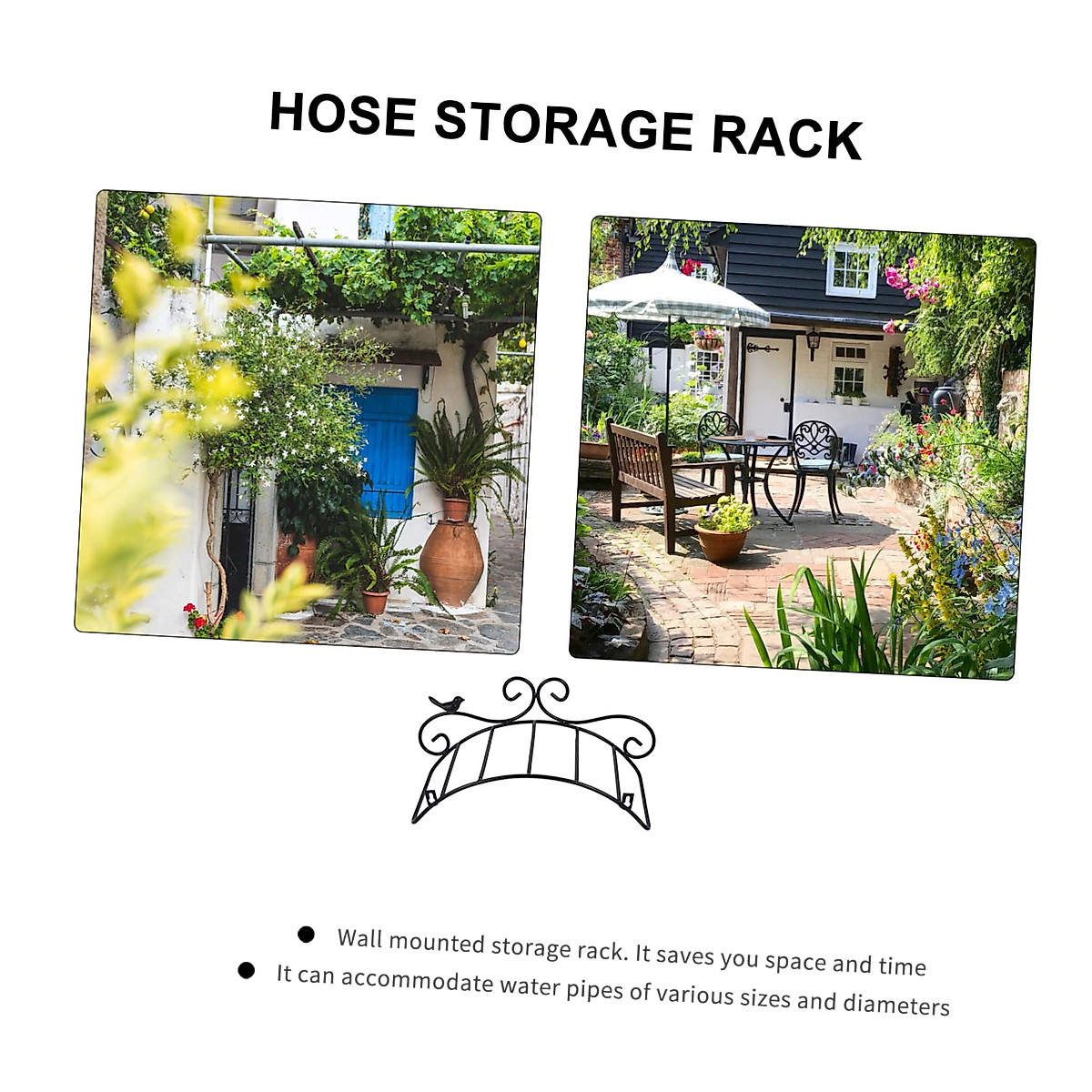 DOITOOL Hose Wrought Iron Frame Hose Wall Mount Hose Storage Rack Hose Holder Hanger Garden Hose Holder Garden Hose Support Hose Bracket Decorative Hose Holder Hose Hanger Wall Mount Shelf
