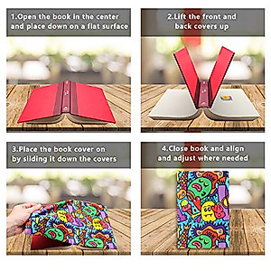 Pink Carousel Fabric Book Covers with Ribbon Bookmarks. Stretchable, Washable, Reusable Book Protectors for Medium to Large Hard Cover Schoolbooks and Textbooks. Fit Books 6" X 9" - 9” X 11."
