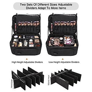 Makeup Backpack Rolling Makeup Case for Makeup Artists Large Capacity Cosmetic Storage Organizer Box for Cosmetics, Makeup Brushes, Hair Tools, Nail Polish (Black, Large)