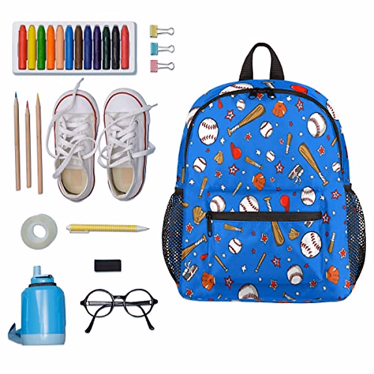 Sports Baseball Bat Kids Backpack for Boys Star Toddler Mini Backpack for Elementary Nursery Kindergarten Preschool Back to School Bookbags Casual Daypack Bag with Chest Strap for School Picnic Travel