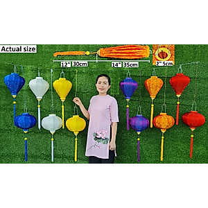 4 Vietnamese Bamboo Silk Lantern 14” Hoi an Lamp Vietnam Balloon Chandeliers Décor Wedding Garden Party Yard Outdoor Indoor Holiday Asian Traditional Decoration 2RND-35-WHI-4PCS