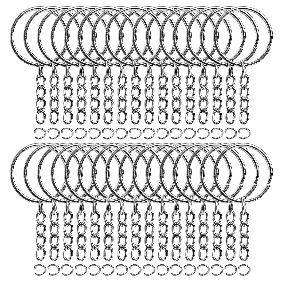 REEMTOO 50PCS Bulk Keychains Set, Split Keychains Rings with Chain 1 inch, Key Rings, Key Chain Rings, Keychains Ring Parts with Open Jump Ring and Connector.