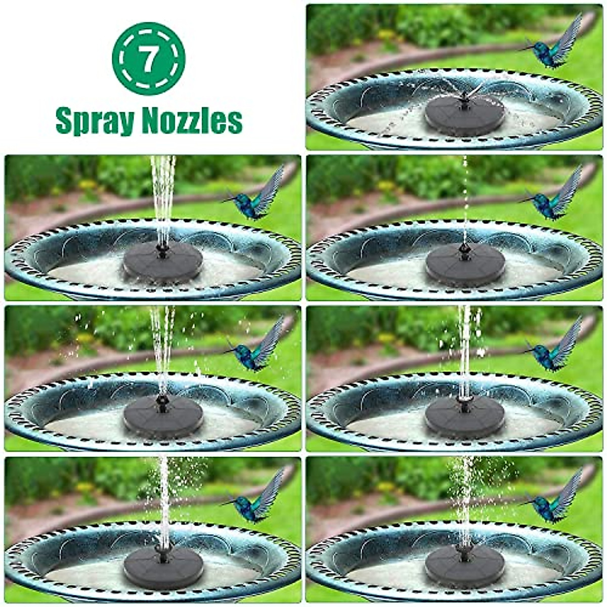 GAIZERL 3.5W Solar Fountain Pump for Bird Bath, Outdoor Water Fountain with 4 Fixed Sticks & 7 Nozzles, Solar Powered Floating Fountain with Colorful LED Lights, 2000 Battery for Garden, and Pool