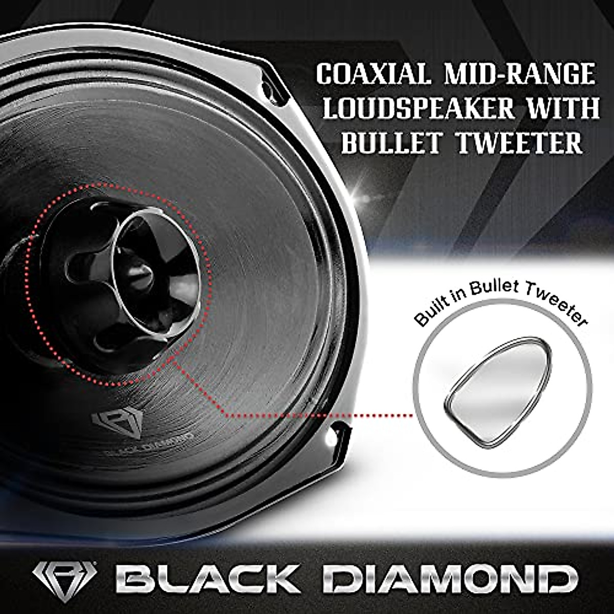 BLACK DIAMOND DIA-XT69 6 x 9 Inches Car Audio Mid-Range Loudspeaker with Built-in Bullet Tweeter 4-Ohm 550 Watts (1 Speaker)