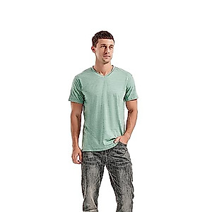 KLIEGOU Men's V Neck T Shirts - Casual Stylish Fitted Tees for Men Light Green-Grey XXXL