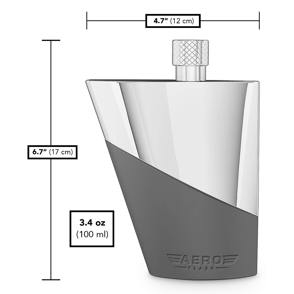 Final Touch Aero Flask Travel Liquor Container - 3.4 oz 100ml Carry-On Flask with Built-in Funnel - Aerodynamic Design Inspired by Airplane Wings - Stainless Steel - Comfortable for Pocket (FTA1820)