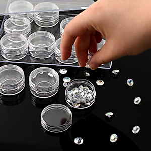 VIOCIWUO Clear Plastic Bead Storage Containers Round 12 Grids Transparent Organizer Jars for Diamond Pigments Glitters Cosmetics Sample Jar (2 Pack)