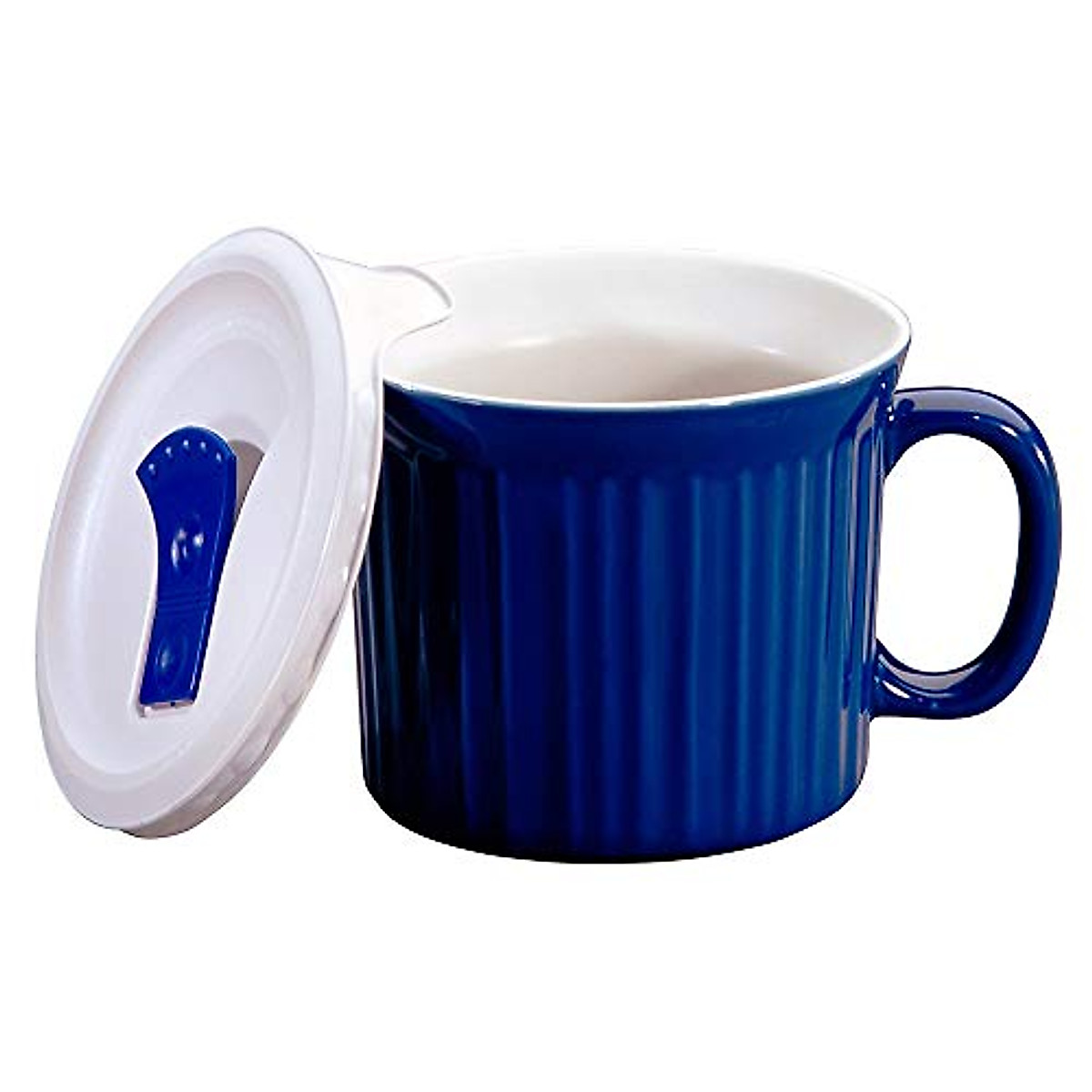 CorningWare Meal Mug with Vented Lid for Steam, 20-Oz Stoneware Soup Mug, BPA-Free Lid, Microwave, Freezer, and Dishwasher Safe, Blueberry