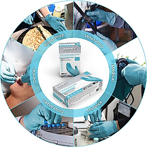 AMMEX Blue Nitrile Disposable Exam Gloves, 3 Mil, Latex & Powder Free, Food-Safe, Textured, Non-Sterile, Large, Box of 100