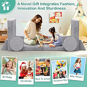 BIERUM Kids Couch, 12PCS Modular Kids Play Couch with Blanket, Kids Sofa Couch for Playroom & Indoor, Convertible Toddler Couch for Girls and Boys