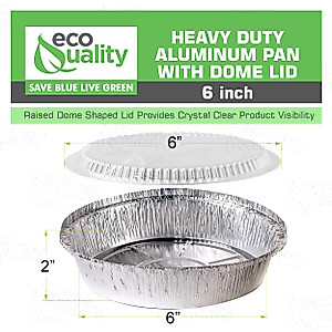 EcoQuality [50 Pack] - 6 Inch Disposable Round Aluminum Foil Take-Out Pans with Plastic Lids Set - Disposable Tin Containers, Perfect for Baking, Cooking, Catering, Cake Pans, Parties, Restaurants