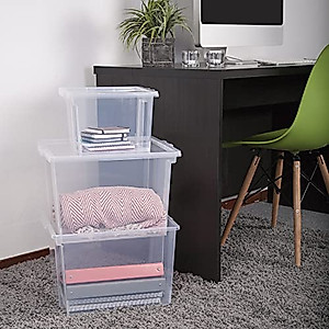 IRIS OHYAMA Set of 3, Storage box, 13 L, with lid, stackable, garage, bedroom, living room - Useful Storage Box USB-SP - Transparent