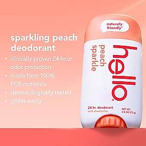 Hello Peach Aluminum Free Deodorant for Women + Men, Natural Fragrance, Dermatologically tested, Baking Soda Free, Parabens Free, Dye Free, 24 Hour Odor Protection, (Pack of 2)