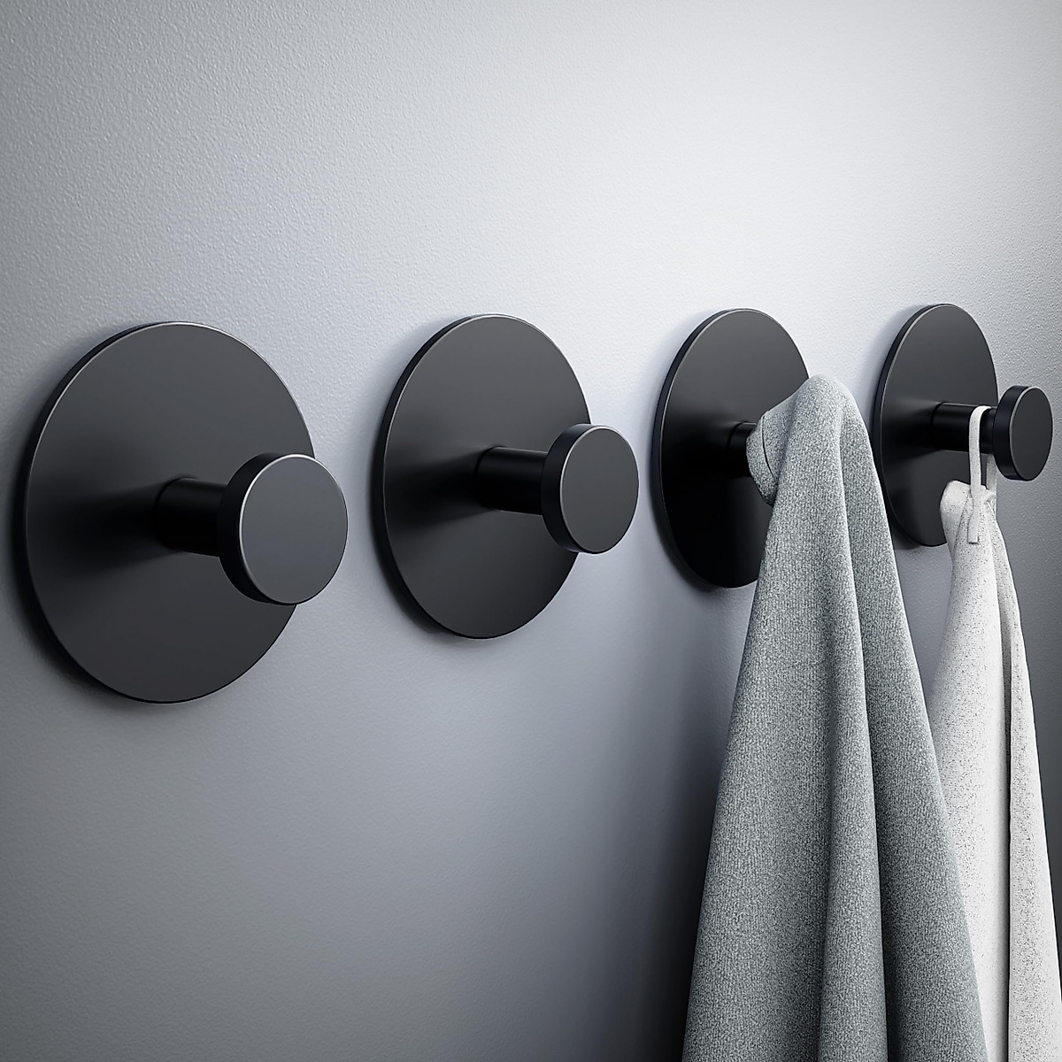 bussdis Multifunctional Towel Hooks for Bathroom Wall - Extra Sticky Stainless, Holds up to 12LB, Coat Hooks Wall Hooks, Adhesive Door Holder Hanger Shower Accessories, Matt Black Heavy Duty