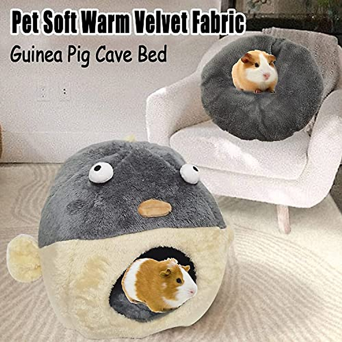 PINVNBY Guinea Pigs Cave Bed Cute Habitat Warm Small Animal Hideout Cave Fleece Cage Nest Accessories Removable Washable Pillow Mat for Bunny Chipmunk Hamster Hedgehog