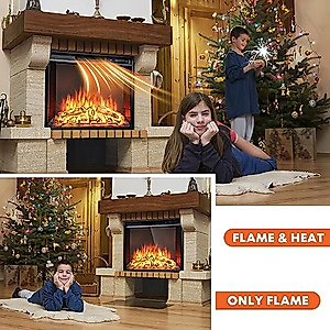 Tangkula 26 Inches Electric Fireplace Inserts with Remote Control, Recessed Fireplace with 3 Flame Effects, 6 Brightness, Thermostat, 6H Timer, 750W/1500W