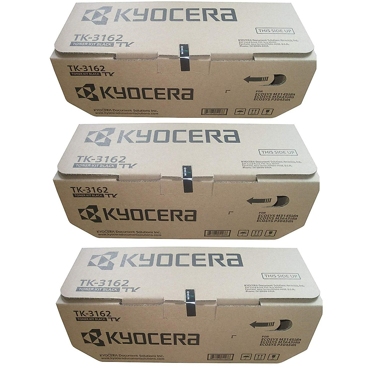 Kyocera 1T02T90US0 Model TK-3162 Black Toner Kit, Compatible with ECOSYS P3045dn Monochrome Laser Printer, Up to 12500 Pages Yield (Pack of 3)