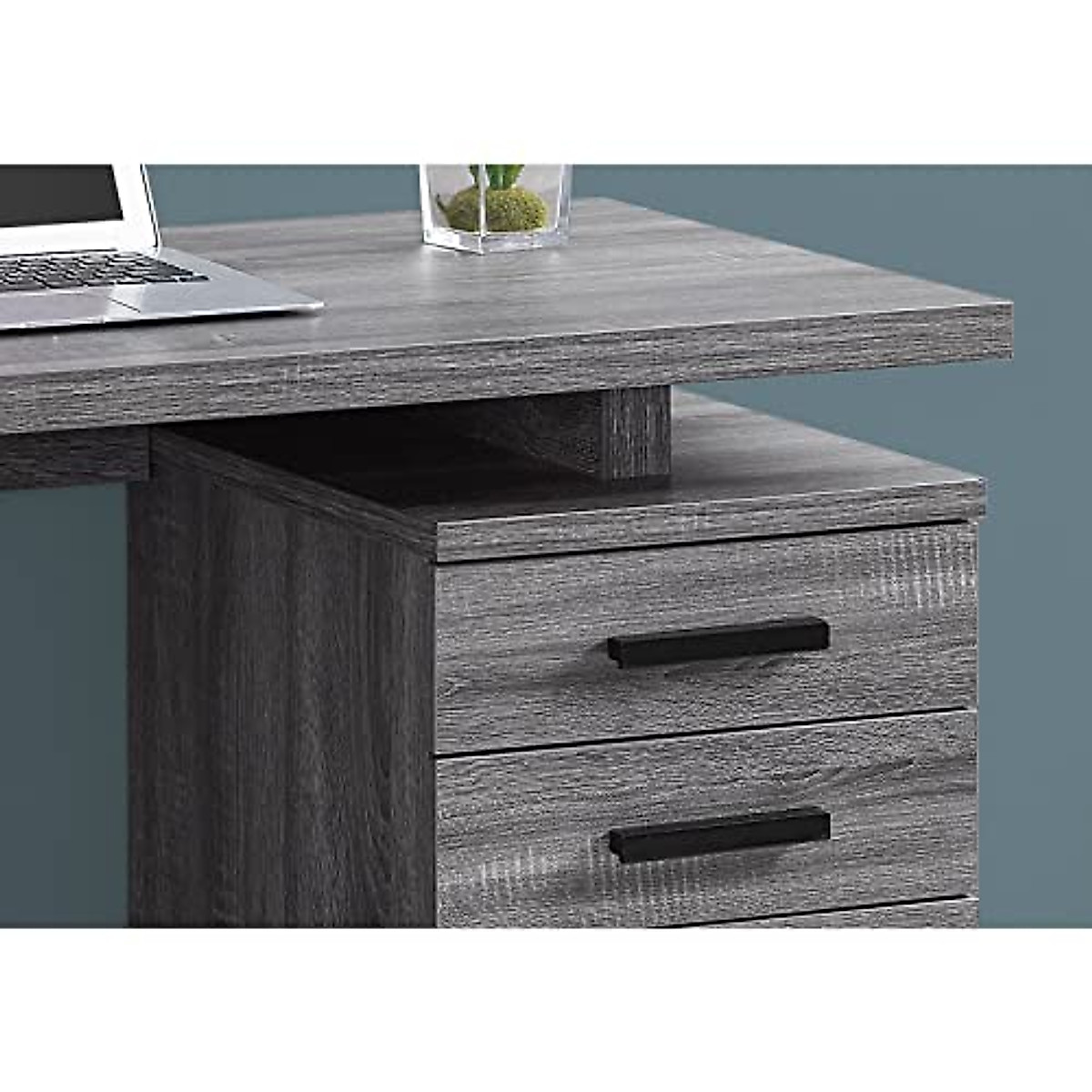 Monarch Specialties Laptop Table with Drawers for Home & Office-Contemporary Style Computer Desk, 48" L, Grey-Black Metal Leg