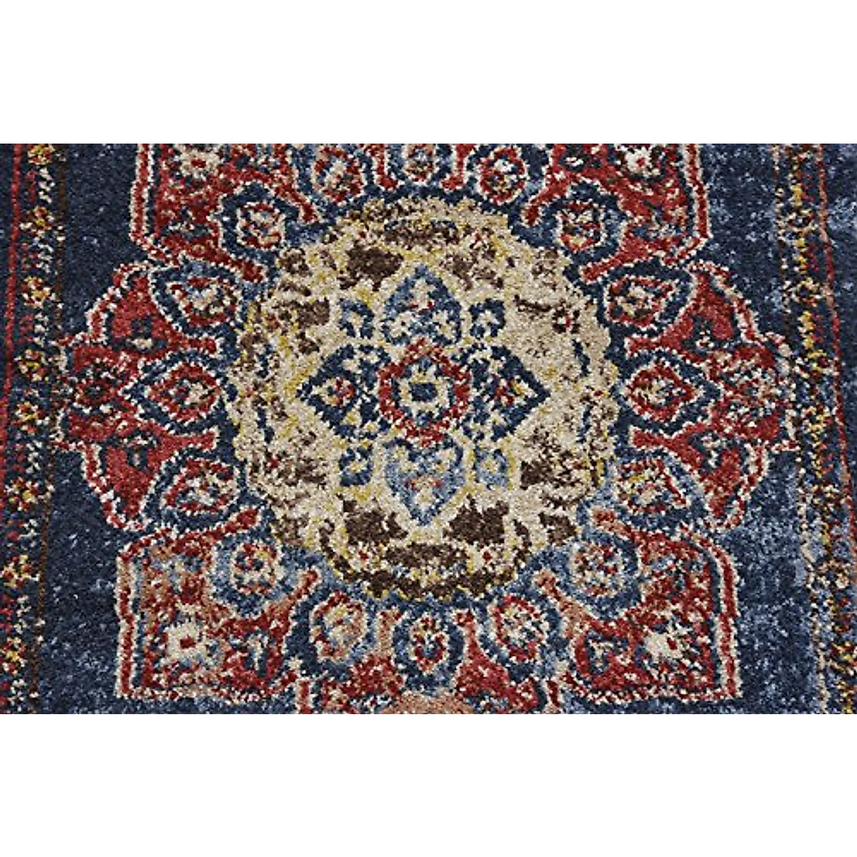 Unique Loom Utopia Collection Traditional Classic Vintage Inspired Area Rug with Warm Hues, 2' x 6' 1" Runner, Dark Blue/Beige