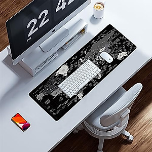World Map Gaming Mouse Pad Large Mouse Pad for Desk,31.5 x 11.8inch Waterproof Desk Mat Extended Desk Pad XL,Mousepad with 3mm Anti-Slip Rubber Base and Stitched Edge,Keyboard and Mouse Pad Black