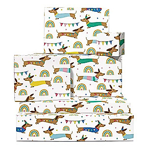 CENTRAL 23 Dog Wrapping Paper for Girl Boy Kids - 6 Sheets Funny Gift Wrap - Sausage Dog - For Birthday Baby Shower Christmas - Comes With Fun Stickers - Recyclable