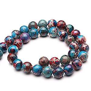 Youngbling Natural Gemstone Beads for Jewelry Making,8mm Blue Imperial Jasper Polished Round Smooth Stone Boho Beads,Genuine Real Stone Beads for Bracelet Necklace 15 Inch(Blue Imperial Jasper,8mm)