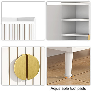 Shoe Cabinet with Doors, Shoe Storage Cabinet with Adjustable Shelves,Wooden Shoe Storage Organizer for Entryway, Living Room,Hallway, Closet, White&Gold