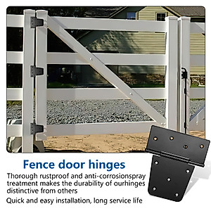 Heavy Duty Gate Hinges for Wooden Fences, 6 Pcs Fence Hinges, Black Shed Hinges, Iron Metal Barn Door Gates Hinges for Wood Shed Barn Door Wood Fence Gate Swing Door Hinges, with 54 Screws