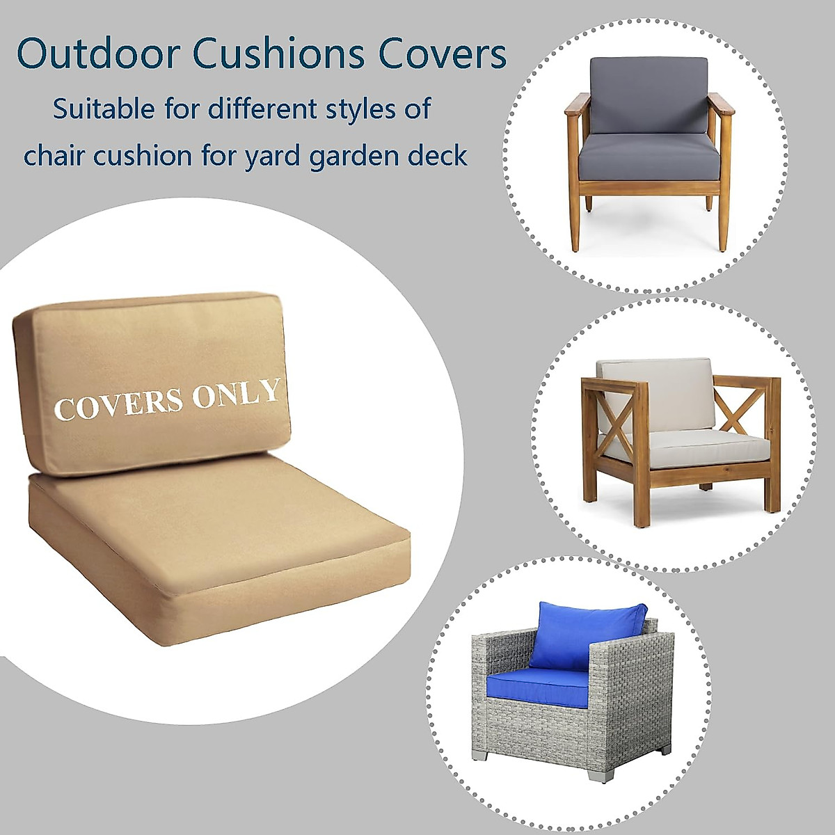 TECOSARA Patio Cushion Covers Replacement Outdoor Seat Cushions Cover for Patio Furniture, Deep Seat Bottom and Back Cushion Cover Set for Chair, Sofa and Couch, 2Packs, 28x28x6/28x17x6, Camel