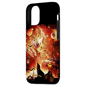 iPhone 12/12 Pro Halloween Wolf, Howling Wolves Family, Space Moon Case
