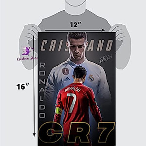 CR7 Cristiano Ronaldo Poster for Wall Art Signed Football Soccer Wall Mount - 12 x16 Inch (LAMINATED)