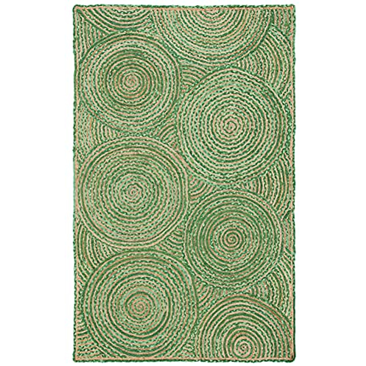 SAFAVIEH Cape Cod Collection 4' x 6' Green/Natural CAP203Y Handmade Boho Braided Circles Jute & Cotton Entryway Living Room Foyer Bedroom Accent Rug