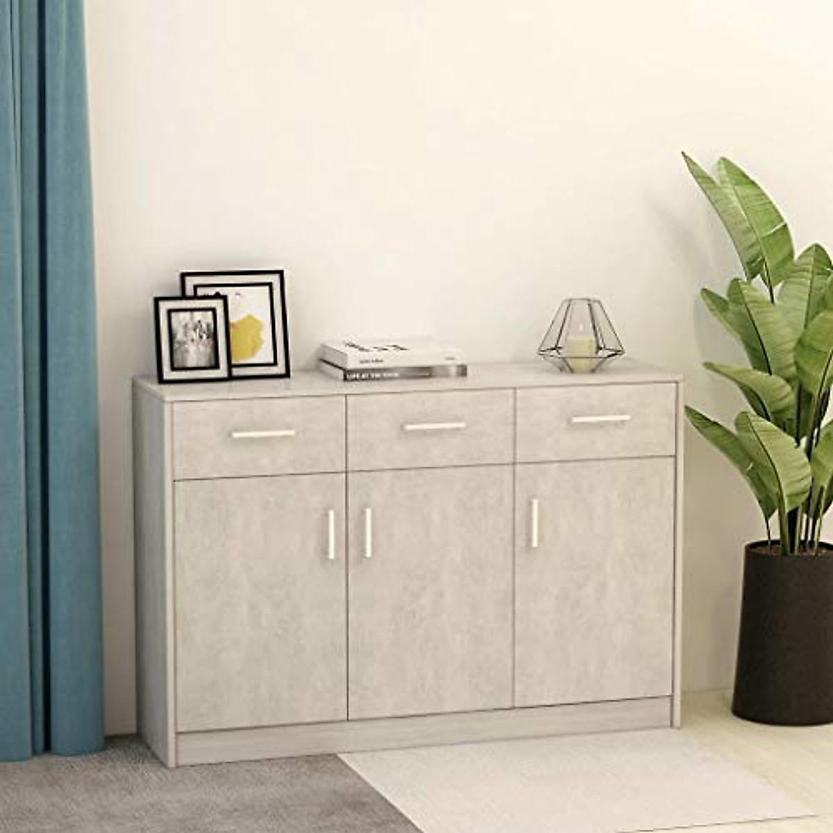 loibinfen Storage Sideboard Cabinet Dining Buffet Server Cabinet Kitchen Cupboard Modern Console Sofa Table with 3 Drawers and 3 Doors for Living Room,43.3"x11.8"x29.5" Concrete Grey -AA