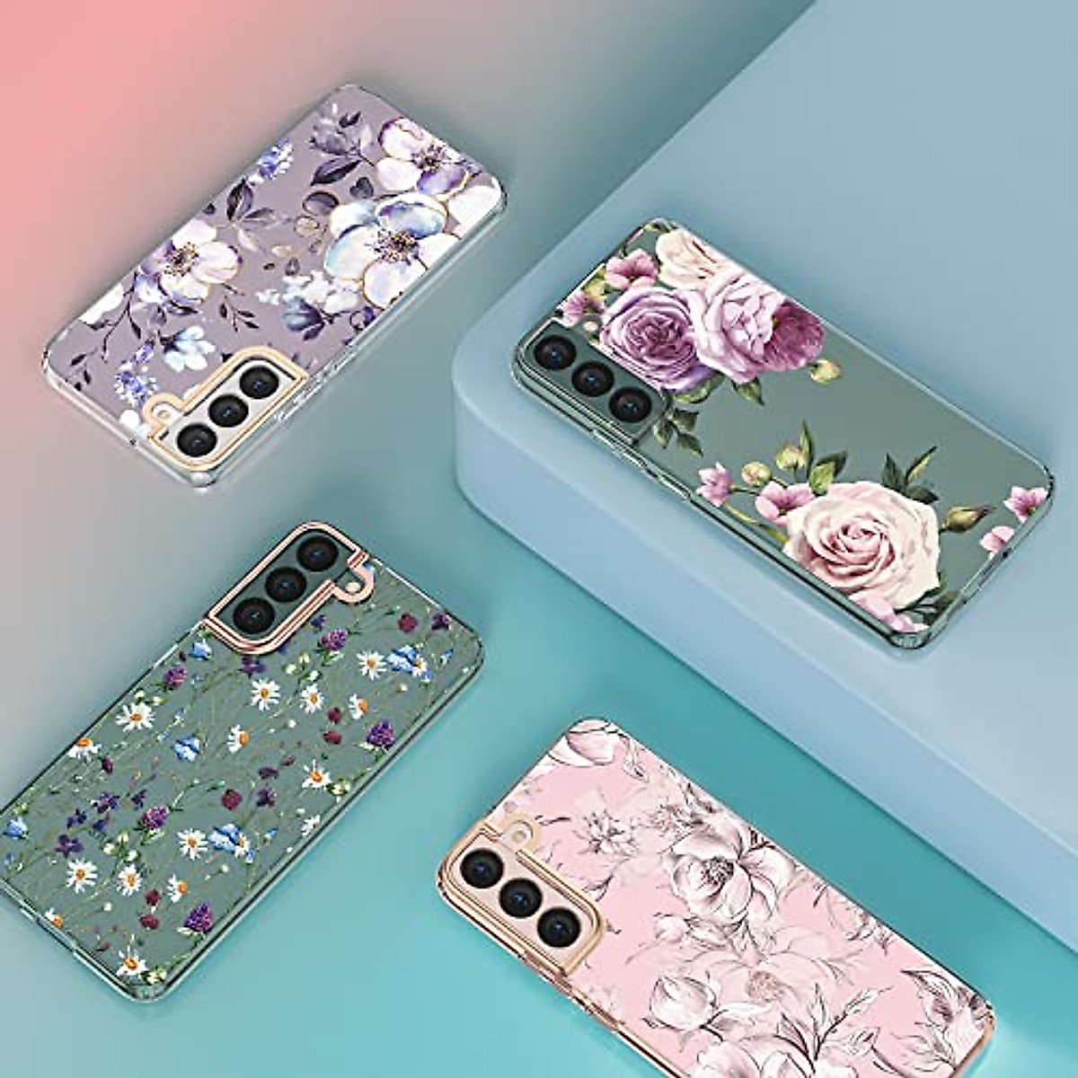 MILPROX Compatible with Samsung Galaxy S22 Flower Case, Cute Case Design for Girls Women,Shockproof Floral Pattern Hard Back for Samsung Galaxy S22 5G Phone 2022 6.1 Inches-Garden