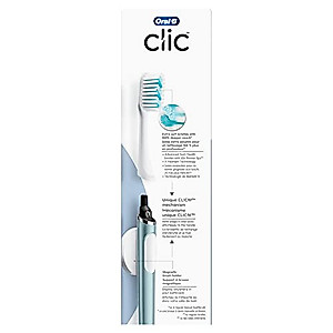 Oral-B Clic Manual Toothbrush (Aqua) with 2 Replaceable Brush Heads and Magnetic Brush Mount