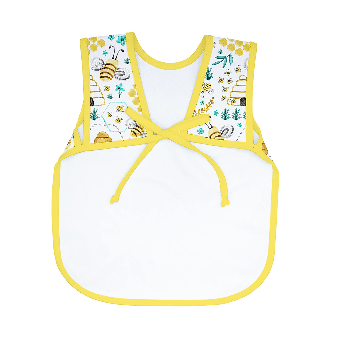 BapronBaby Busy Bees Bapron - No Neck Tie Safer Bib for Baby & Toddler - Soft Waterproof Stain Resistant - Machine Washable - Sz Baby/Toddler 6m-3T