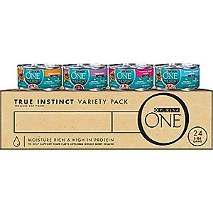 Purina ONE Natural, High Protein Wet Cat Food Variety Pack, True Instinct Chicken, Tuna, Salmon and Trout Recipes - (Pack of 24) 3 oz. Cans