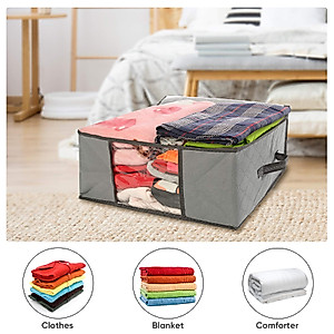 Gbdilo Foldable Storage Bag Organizers, Large Clear Window & Carry Handles, Great for Clothes, Blankets, Closets, Bedrooms, and More 3-Pack