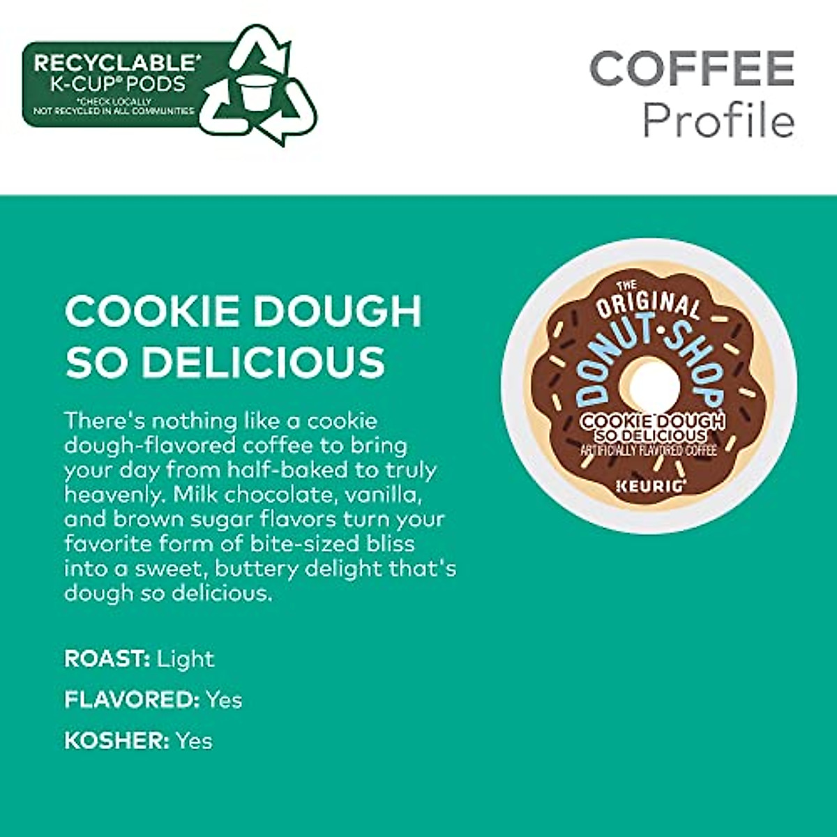 The Original Donut Shop Cookie Dough So Delicious, Keurig Single Serve K-Cup Pods, Flavored Coffee, 72 Count (6 Packs of 12)