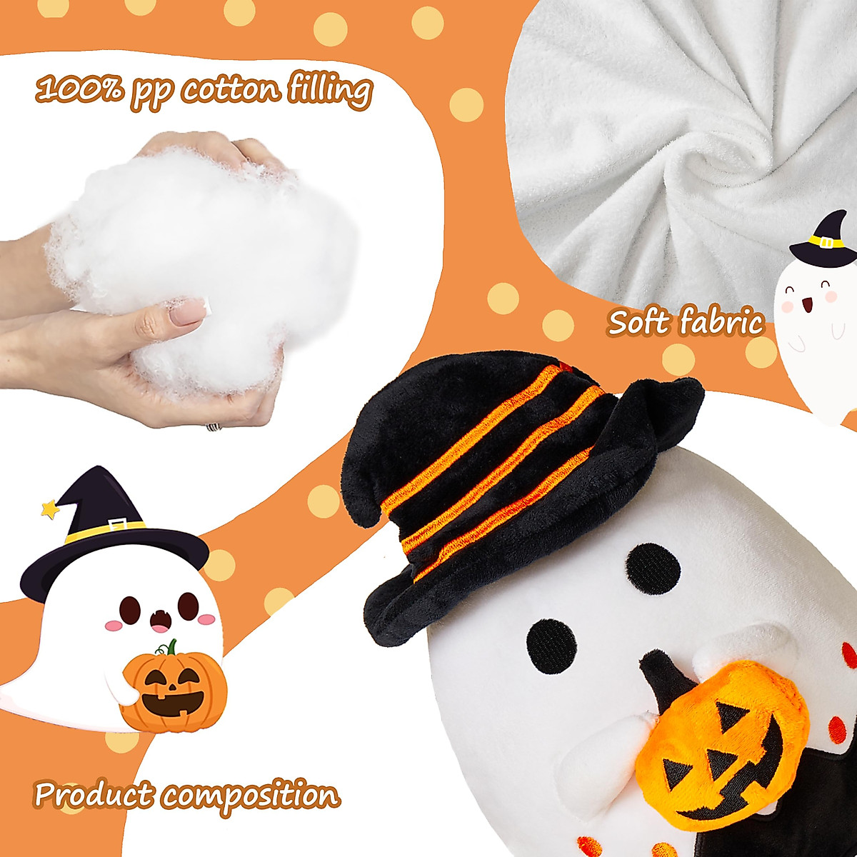 Ziyutam Halloween Ghost Pumpkin Stuffed Animal Trick or Treat 9.4" Halloween Plushies Ghost Plush Toys Halloween Ghost Pillow Gifts for Boys Girls Spooky Indoor Outdoor Home Party Decorations