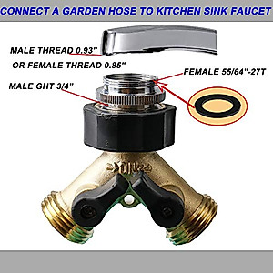 WHK Faucet Adapter Faucet to Hose Adapter Multi-Thread Garden Hose Adapter kitchen Sink Faucet Adapter to Garden Hose Brass Aerator Adapter for Female to Male and Male to Male-Chrome plated (2pack）