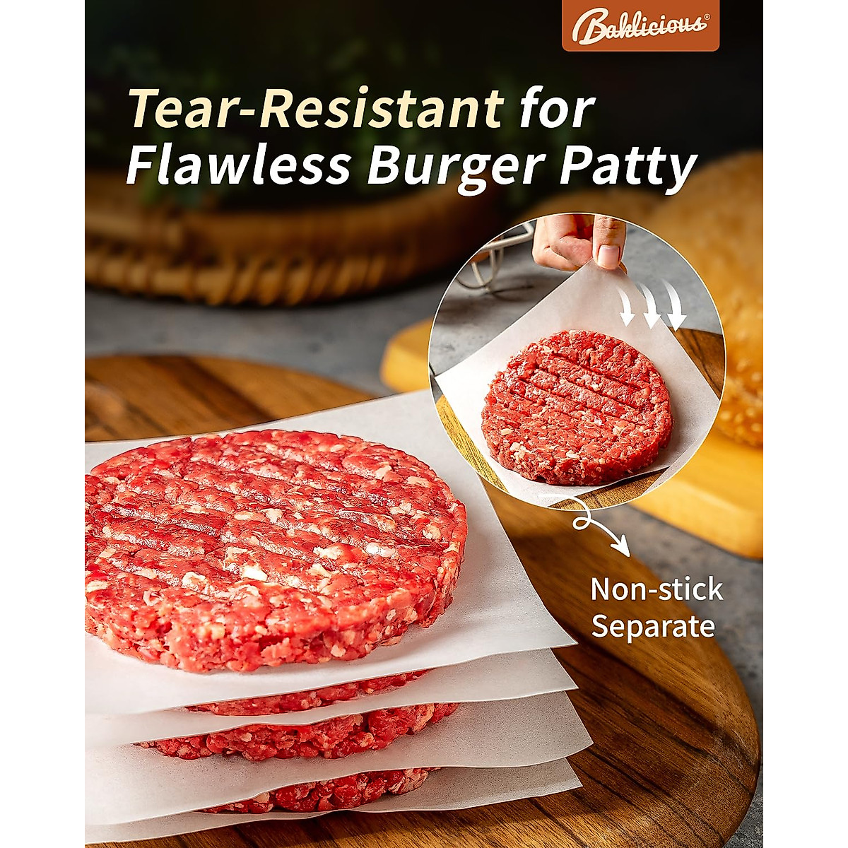 Baklicious Hamburger Patty Paper – 1100Pcs of 5.5"x5.5" Non-Stick Patty Paper Squares – Craft Perfect Burgers! Elevate Your Game with Seamless Separation & Versatile Use in Oven, Microwave,Freezer!